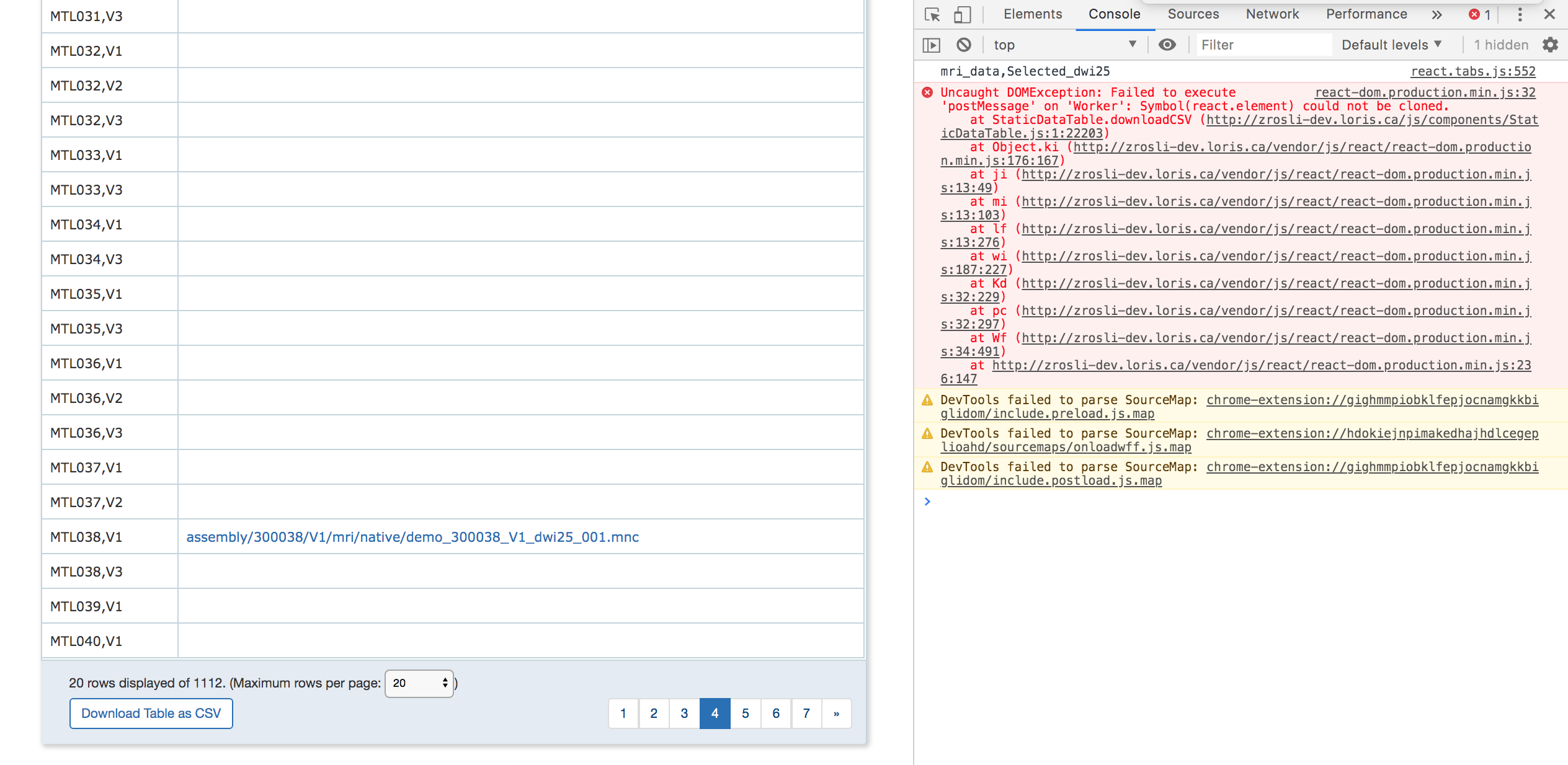 [DQT] 'Download Table as CSV' broken if StaticDataTable has non-empty ...