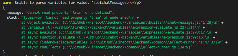 [Bug] Chat message variable doesn't work with events. · Issue #1104 · crowbartools/Firebot · GitHub