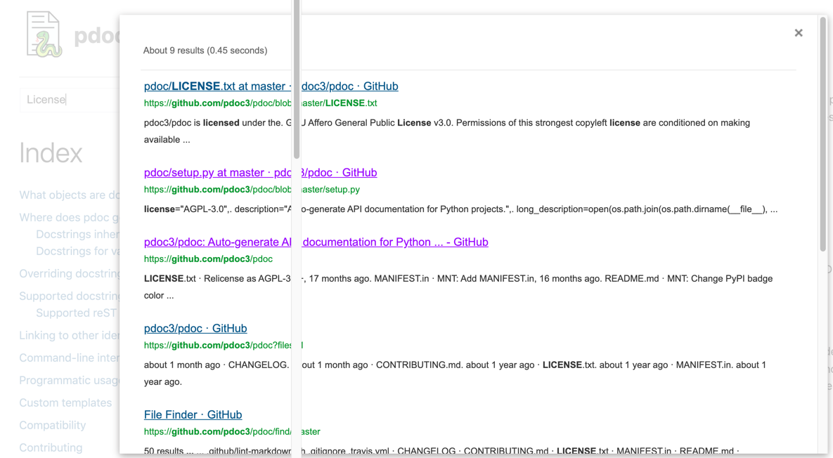 Display Of Search Results Overlaps With The Scrollbar Of The Side Navigation · Issue 182