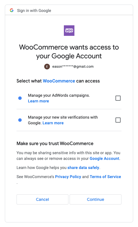 Partial authorization for Google account · Issue #1000 · woocommerce ...