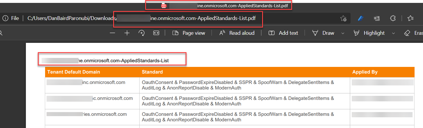 BUG: Applied Standards PDF multi-tenant Report incorrectly grabs the selected tenant name ...