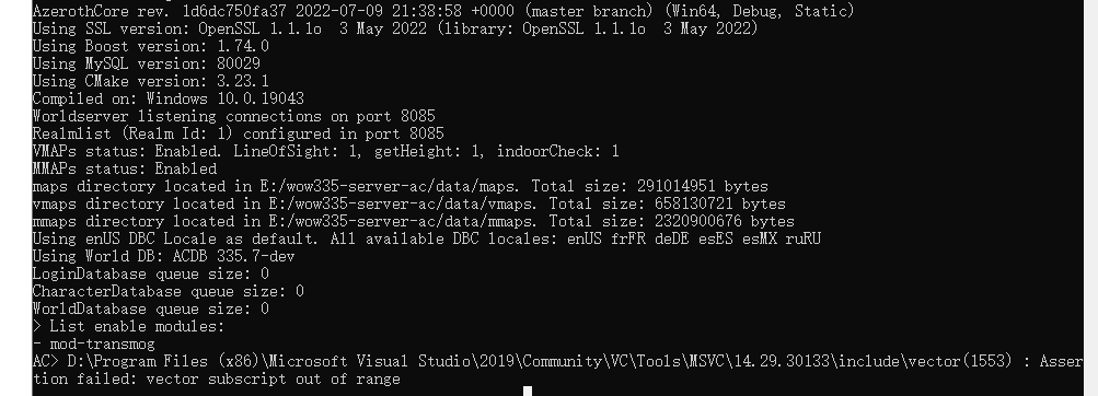 worldserver exception · Issue #12343 · azerothcore/azerothcore-wotlk · GitHub