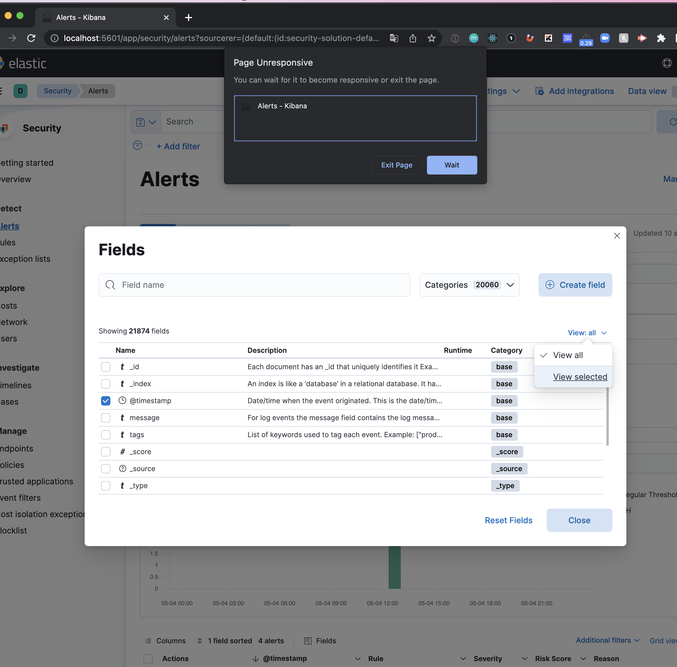 [Security Solution] Unresponsive page when selecting `View selected` on ...
