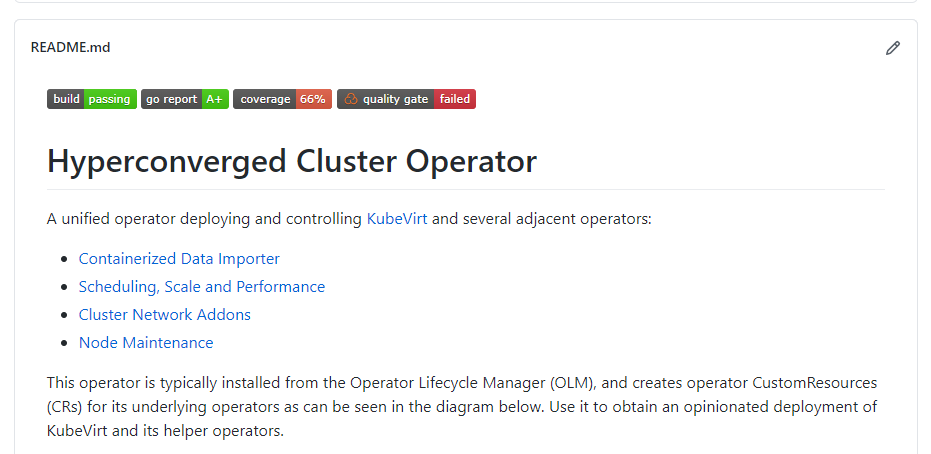 Add SonarCloud badge to the project README by zcahana · Pull Request #1099 · kubevirt ...