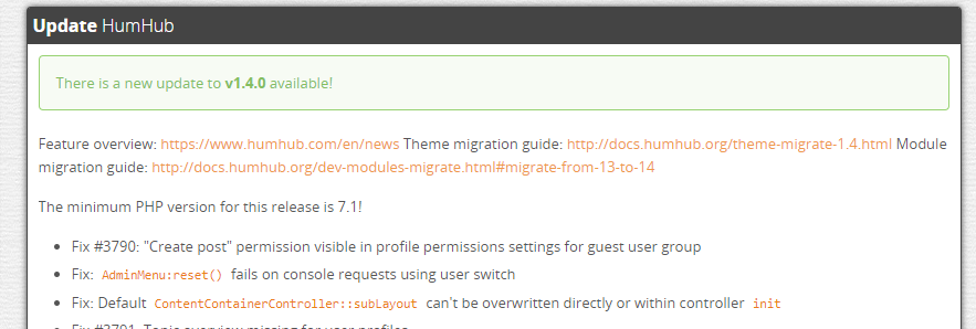 Update from 1.2.8 to 1.3.1 to 1.3.20 to 1.7.3 · Issue #6133 · humhub/humhub · GitHub