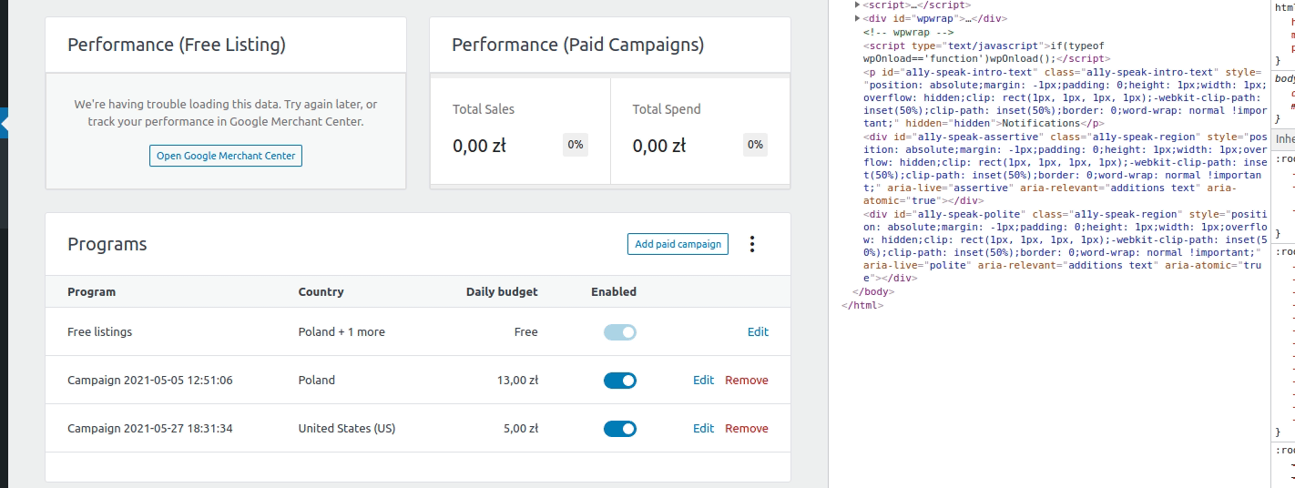 New error message on Dashboard when Free Listings does not have data ...