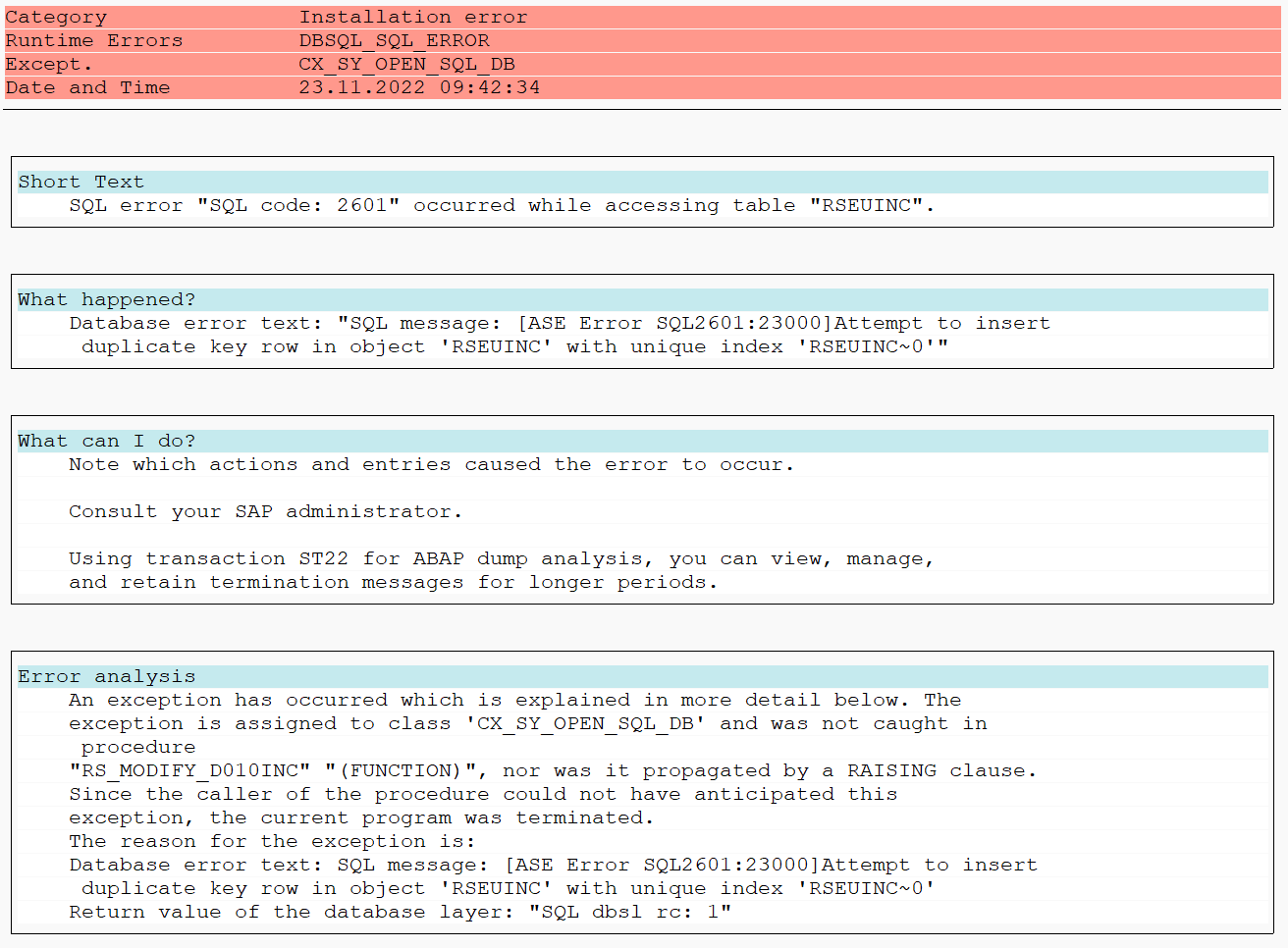 FUGR SQL Error SQL Code 2601 Occurred While Accessing Table FUGR SQL Error SQL Code 2601 Occurred While Accessing Table
