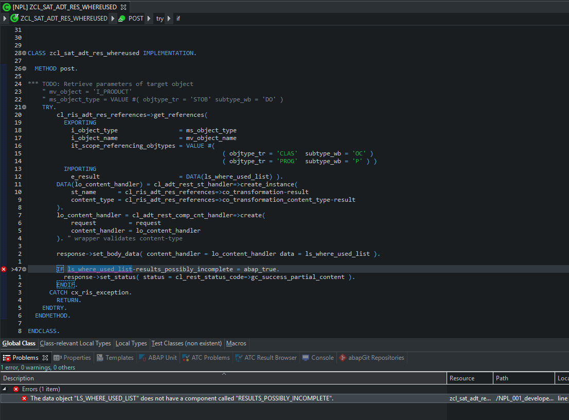NW752: syntax error in zcl_sat_adt_res_whereused · Issue #9 · DevEpos/abap-search-tools · GitHub