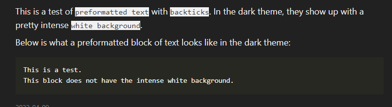 Inline preformatted text in dark mode has intense white background · Issue #148 · Mitrichius ...