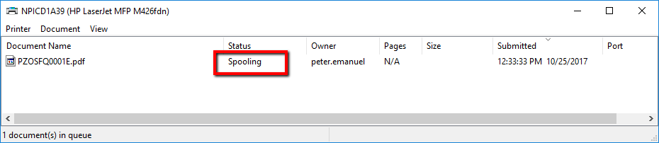 Cannot print a single page of multi-paged PDF file - Printer status stuck on spooling · Issue ...