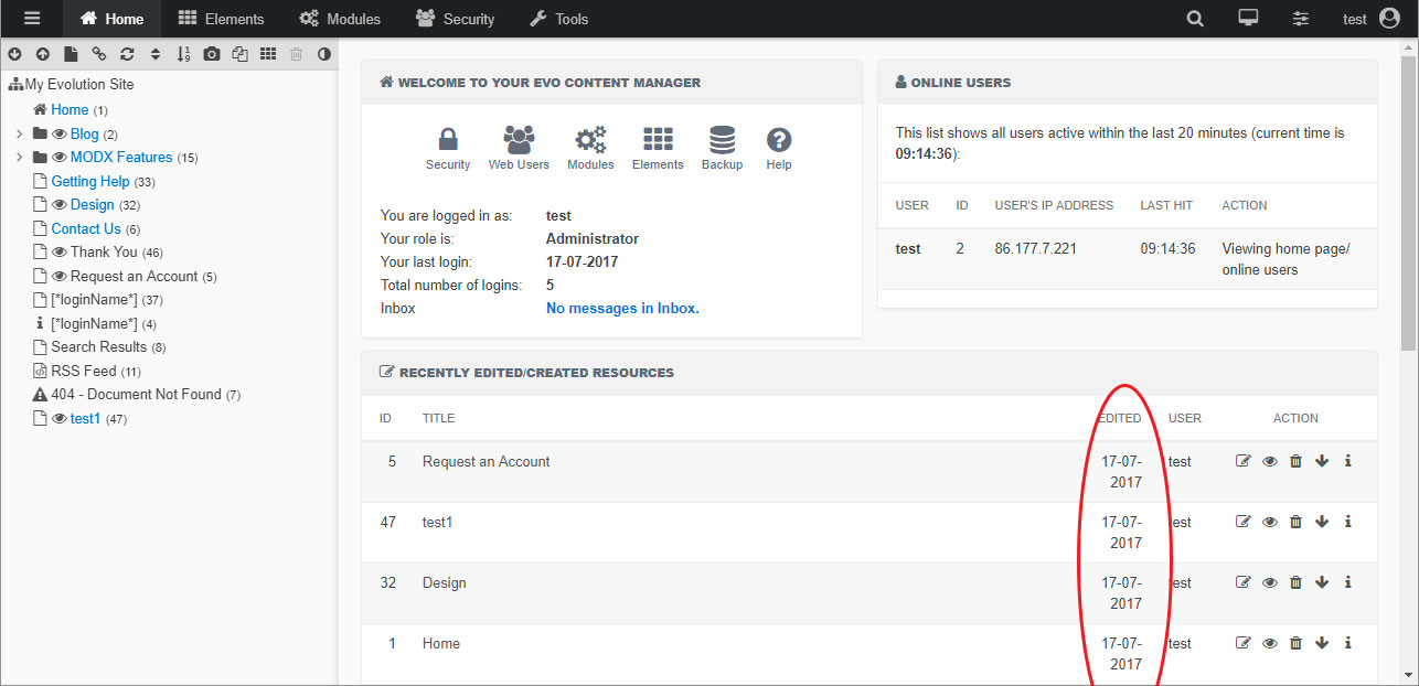 Edited Date On Dashboard Recently Editied Created Panel Is Wrapped · Issue 62 · Evolution Cms