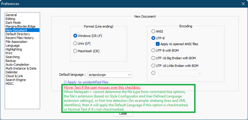 New Document > Default Language: add "☐ Apply to unidentified files" option · Issue #12256 ...