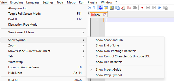 consider showing non-printing characters even when "show all characters ...