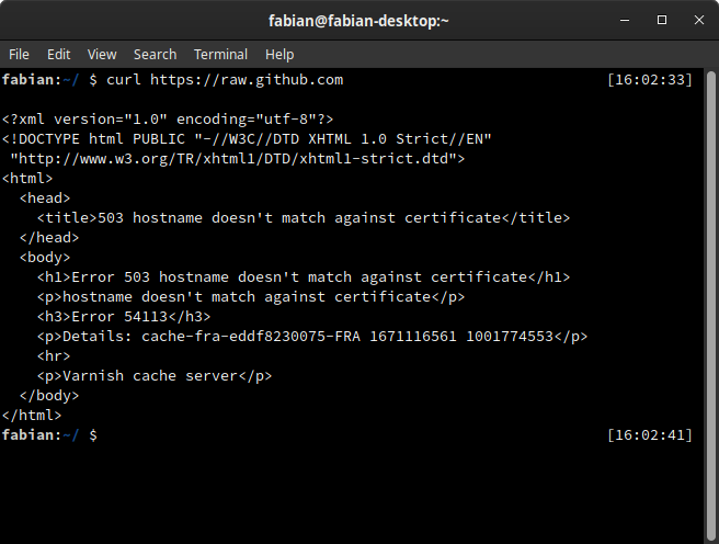 Error 503 hostname doesn't match against certificate at https://raw.github.com/ · community ...