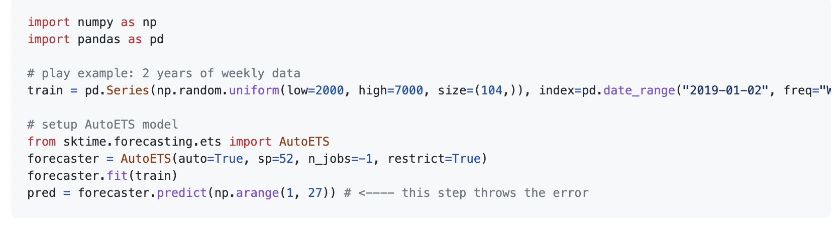 [BUG] pandas frequency W-WED in `ForecastingHorizon` causes failure in `AutoETS.predict` · Issue ...