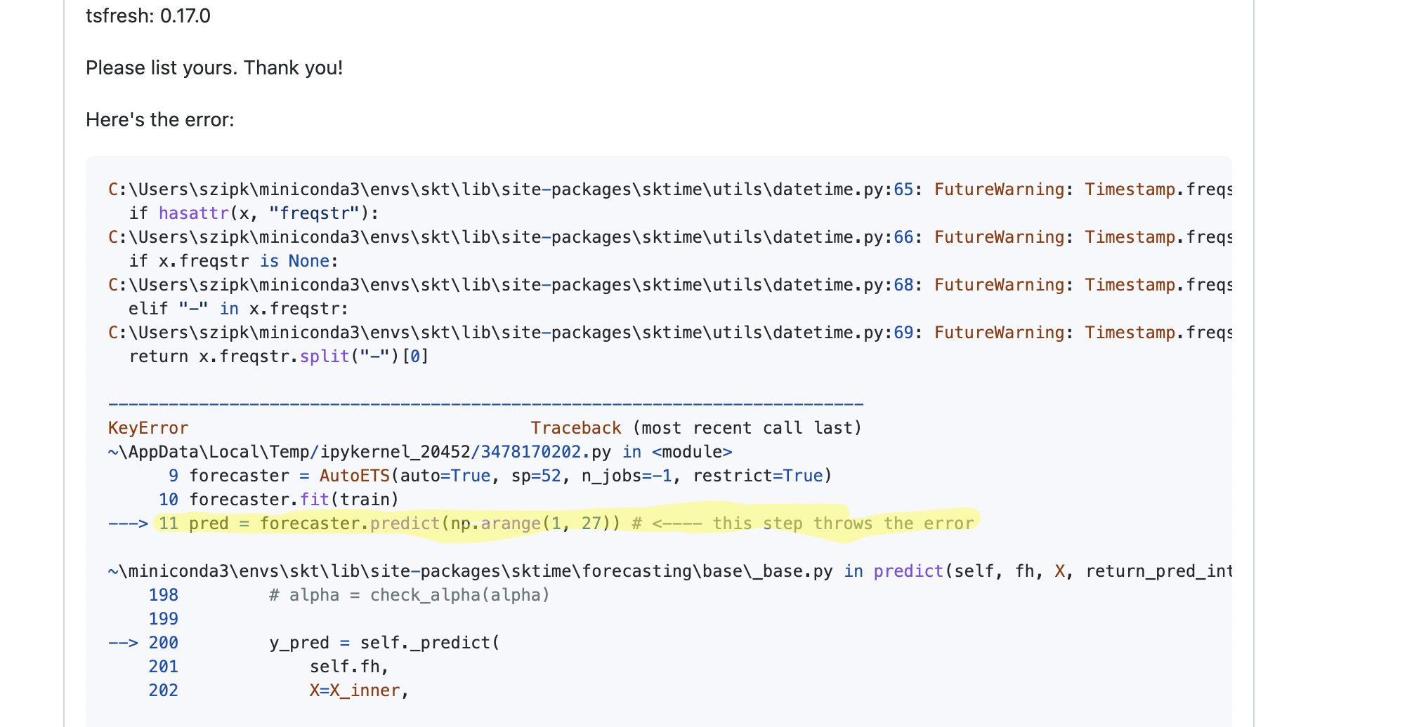 [BUG] pandas frequency W-WED in `ForecastingHorizon` causes failure in `AutoETS.predict` · Issue ...