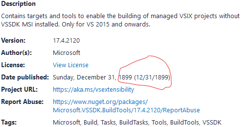 Microsoft.VSSDK.BuildTools nuget published in 1899 · Issue #164 · microsoft/VSExtensibility · GitHub