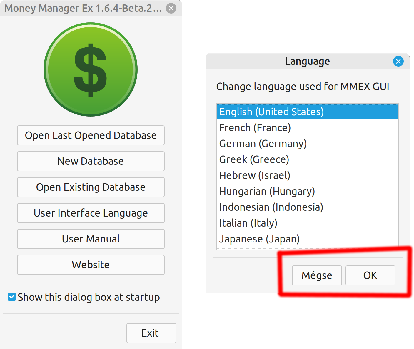 Buttons in Language are showing using the system language, instead of the language set in MMEX ...