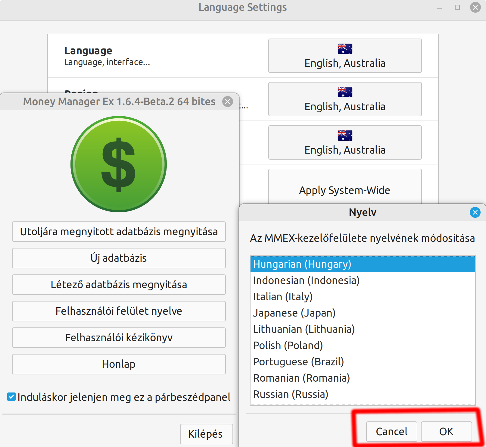Buttons in Language are showing using the system language, instead of the language set in MMEX ...