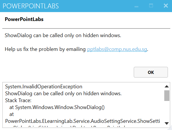 Open e-learning lab settings window causes exception · Issue #1807 · PowerPointLabs ...