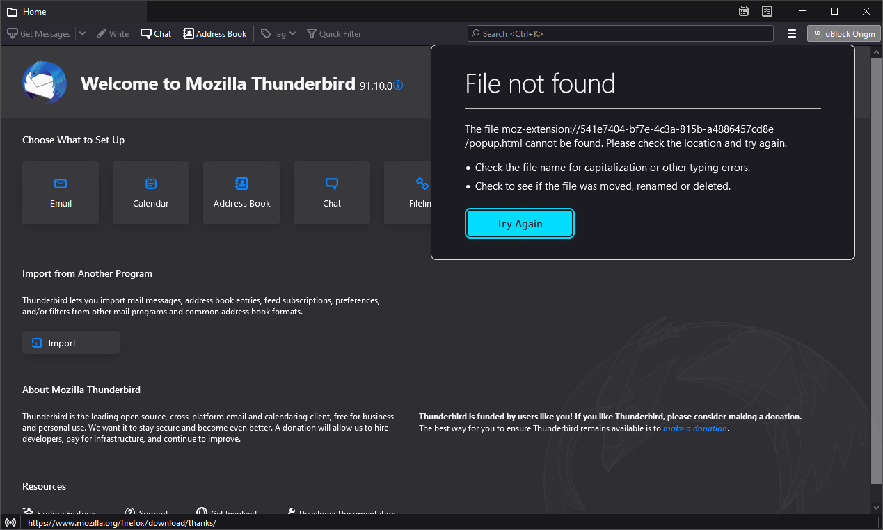 Thunderbird - Toolbar button doesn't work · Issue #2144 · uBlockOrigin/uBlock-issues · GitHub