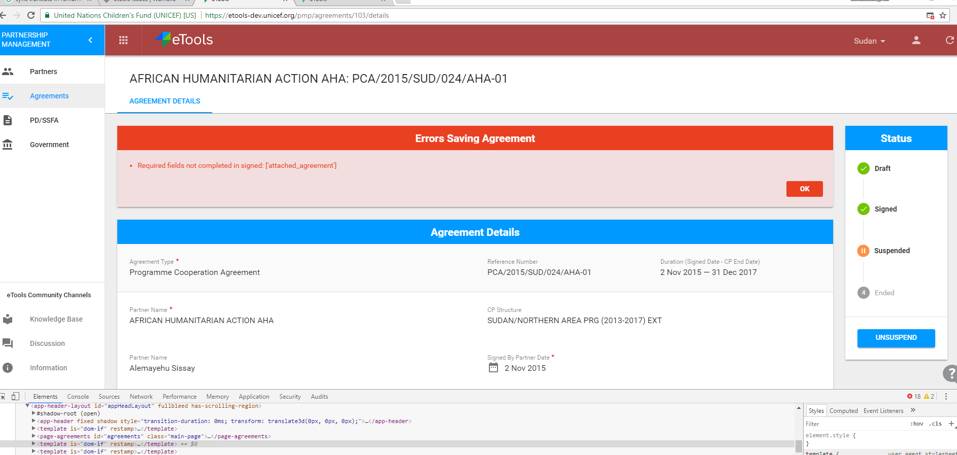 Partner unsuspend error · Issue #1002 · unicef/etools-issues · GitHub