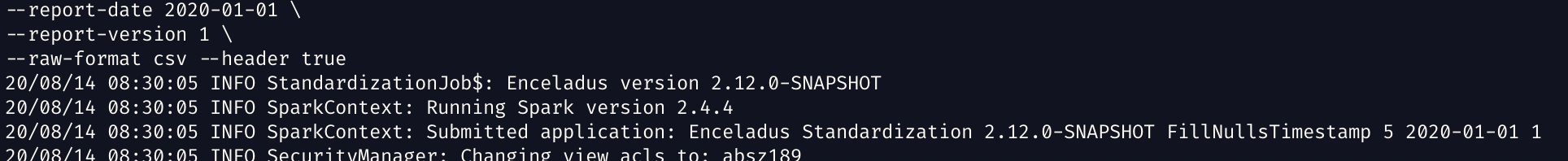 Enceladus version is not reported in the logs · Issue #1373 · AbsaOSS/enceladus · GitHub