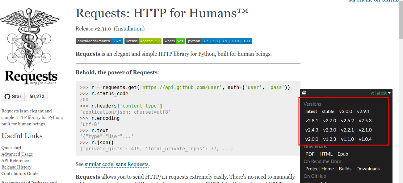 Versions at requests.readthedocs.io flyout menu are outdated · Issue #6539 · psf/requests · GitHub