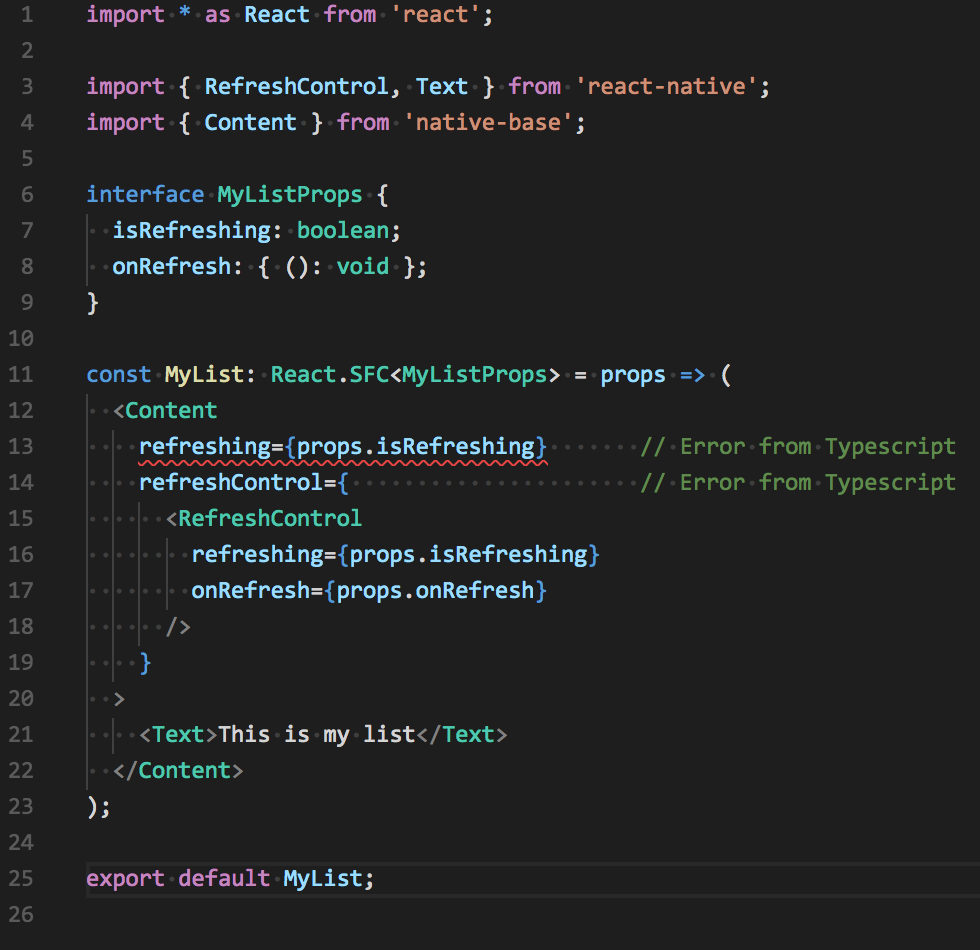 No "refreshControl" Typescript definitions on "Content" component · Issue #1674 · GeekyAnts ...