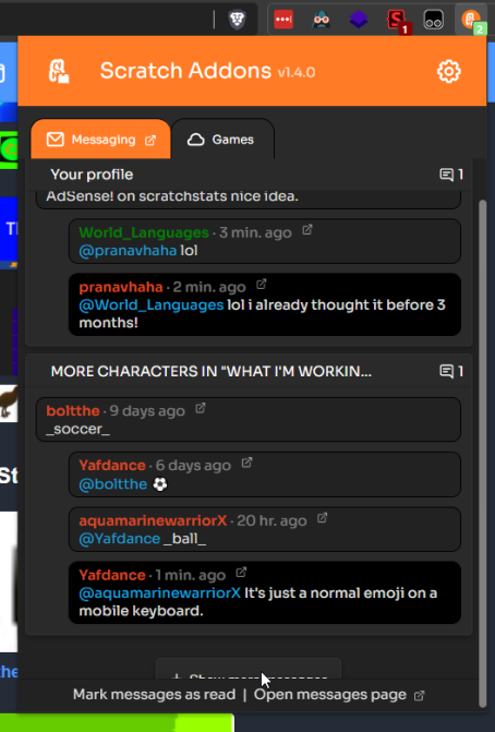 "Show more messages" button not fully visible · Issue #883 · ScratchAddons/ScratchAddons · GitHub