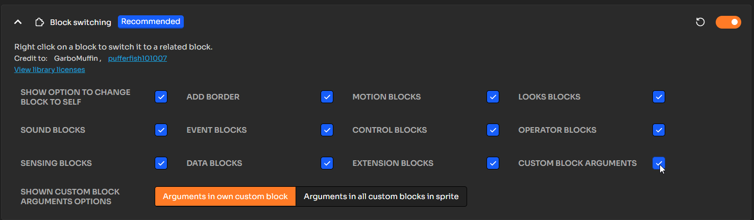 Custom block arg switching by pufferfish101007 · Pull Request #3284 · ScratchAddons ...