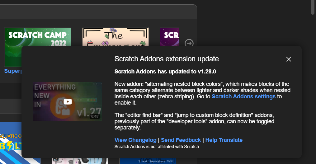 Message on popup when there are new addons · Issue #5073 · ScratchAddons/ScratchAddons · GitHub