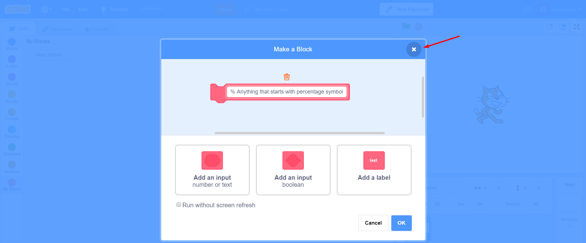 Can't create custom block with % · Issue #2726 · scratchfoundation/scratch-gui · GitHub