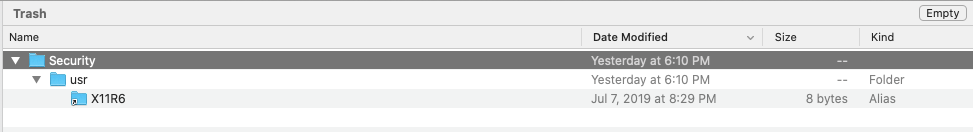 macOS 10.15 (Catalina) relocates XQuartz X11R6 symlink, which cannot ...