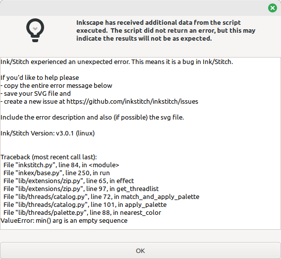 No embroidery file save possible when "threadlist" is selected. · Issue #2538 · inkstitch ...