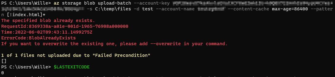 az storage-blob upload batch fails yet exitcode 0 · Issue #22708 · Azure/azure-cli · GitHub