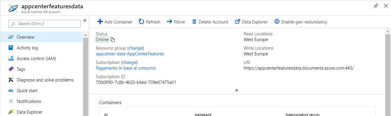 Connect Existing Cosmos Db Database In App Center · Issue 271 · Microsoftappcenter · Github 