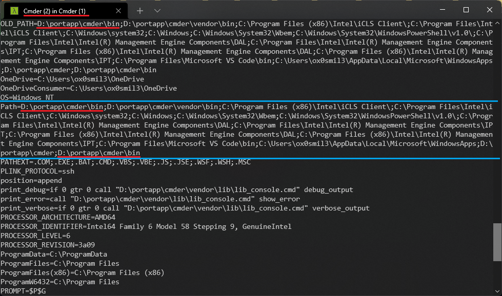 %PATH% is duplicated if running nested `cmders` · Issue #2655 · cmderdev/cmder · GitHub