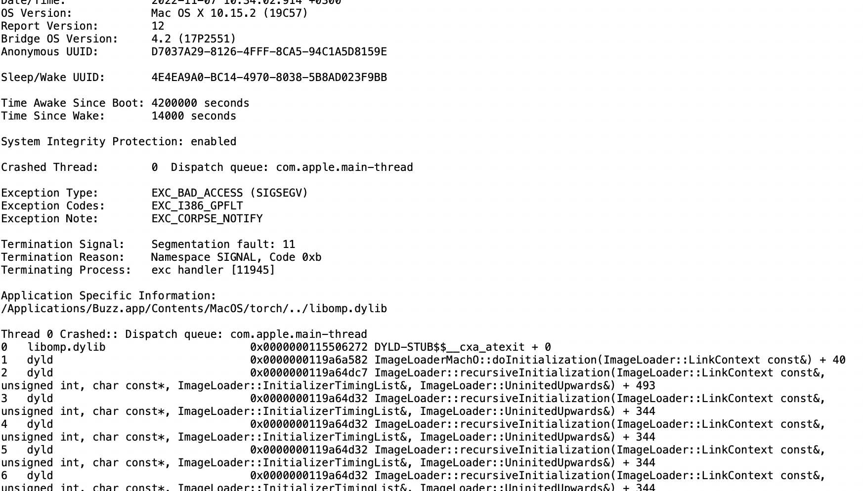 SegFault Mac Book Pro 16 inch intel · Issue #144 · chidiwilliams/buzz ...