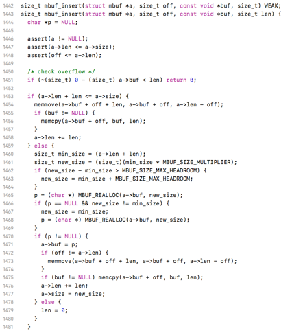 Multiple Buffer over-read issues in function mbuf_insert · Issue #1144 · cesanta/mongoose · GitHub