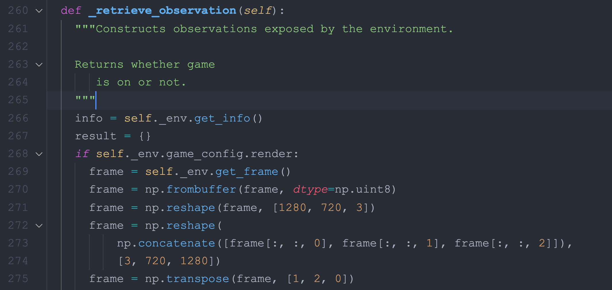 Question on _retrieve_observation function in football_env_core file ...
