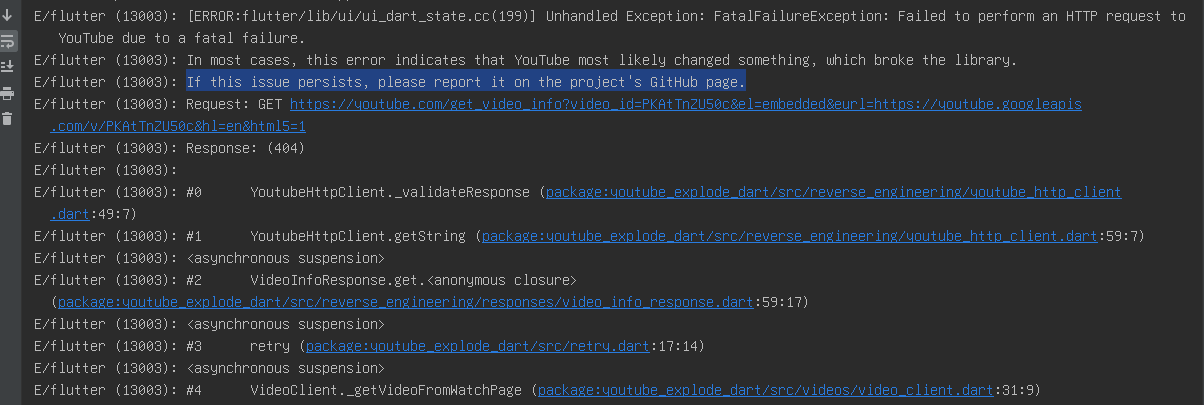 FatalFailureException: Failed to perform an HTTP request to YouTube due to a fatal failure ...