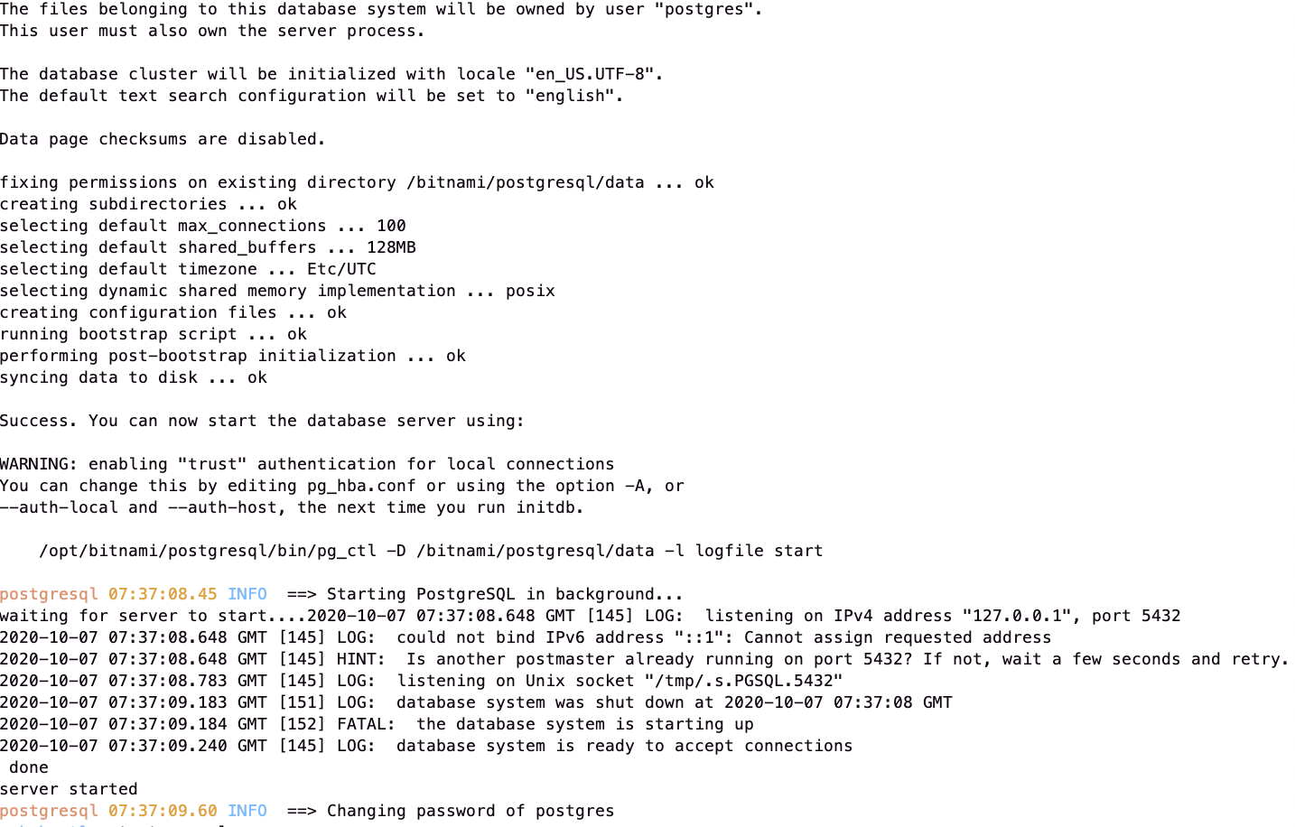 bitnami/postgresql chart show error 'User "postgres" has no password assigned' when running with ...
