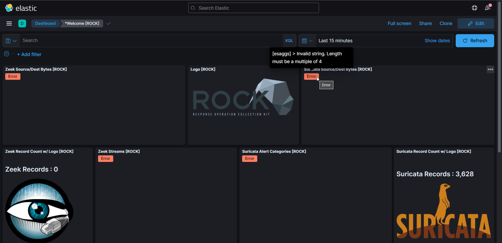 Version 2.6.0-2111 (rocknsm-20211126-08:00:35.iso) Error: [esaggs] > Invalid string. Length must ...