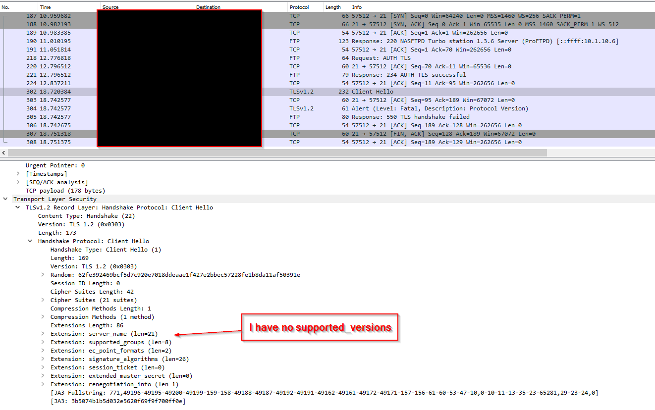 39.0.1 - Authentication failed because the remote party sent a TLS alert: 'ProtocolVersion ...