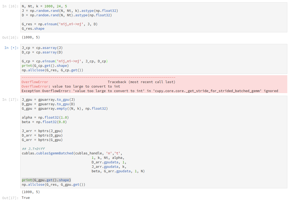 'OverflowError' when calling 'cupy.einsum' for batched GEMM (even with ...
