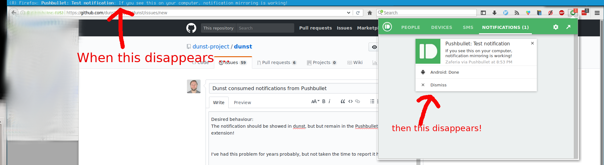 Dunst consumes notifications from Pushbullet · Issue #422 · dunst-project/dunst · GitHub