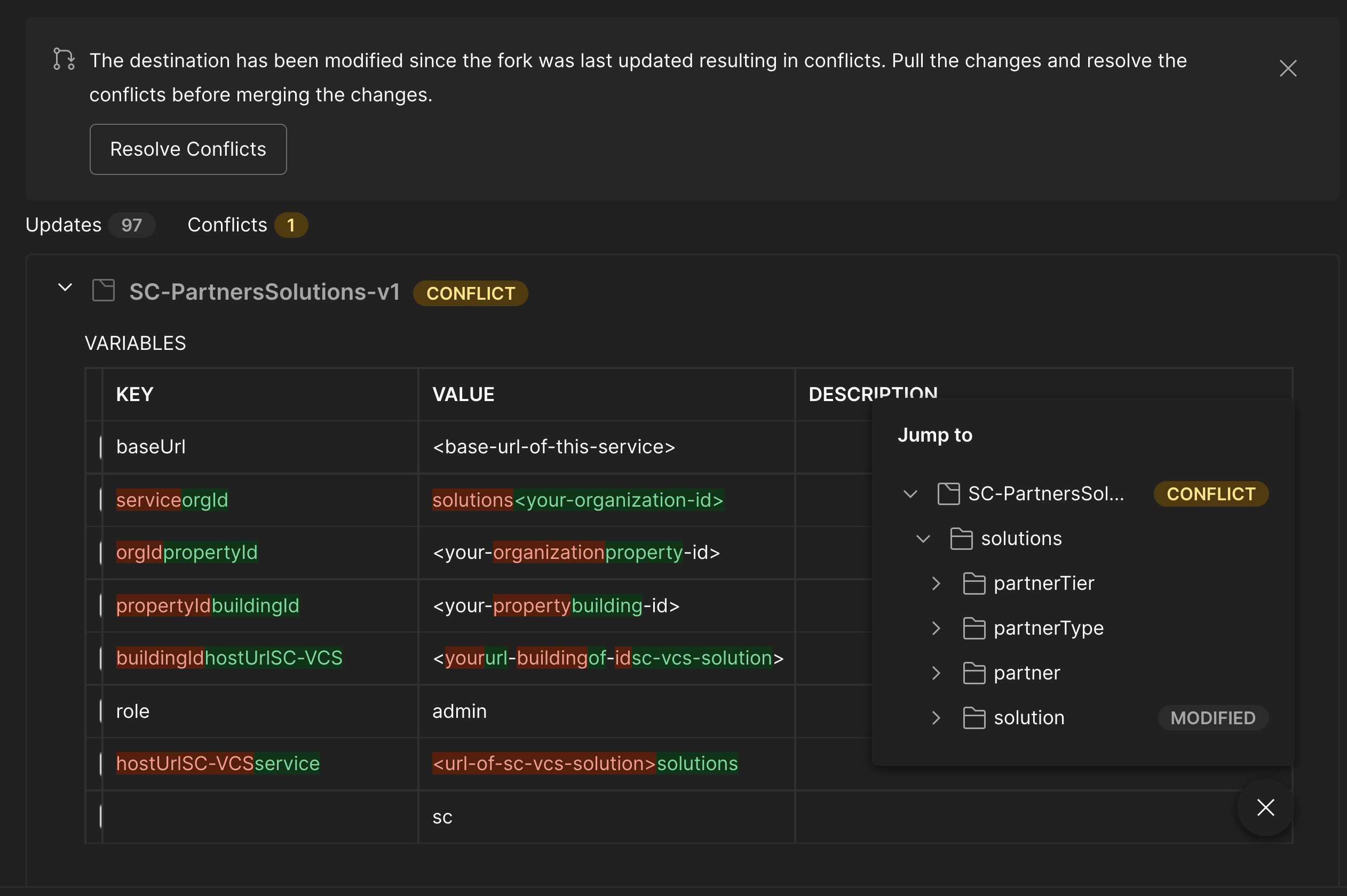 PR merge shows resolve conflicts before but none are shown in the UI ...