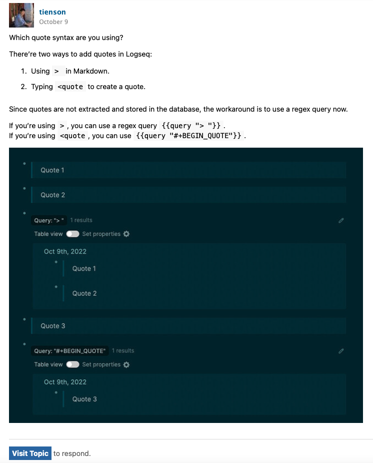 Switching to tables with a "💬" query causes multiple bugs · Issue #6928 · logseq/logseq · GitHub