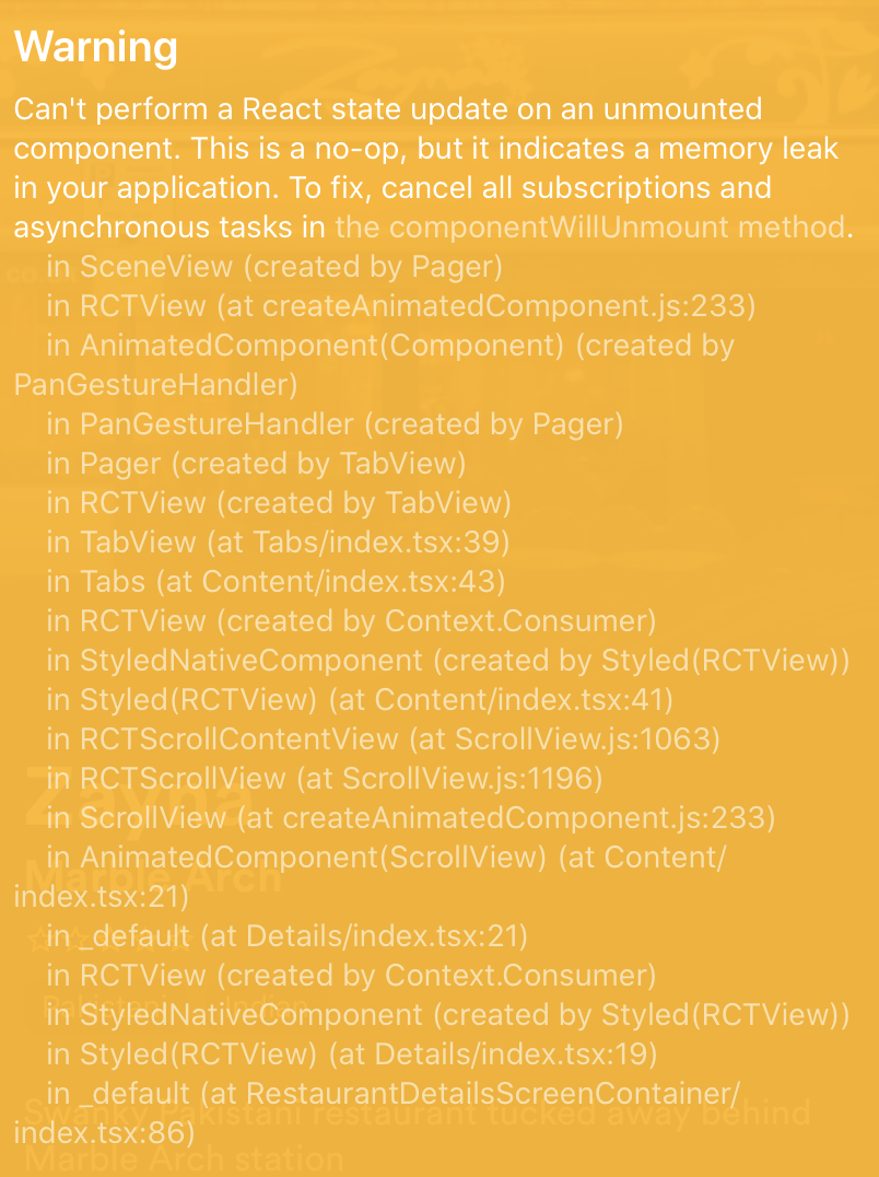 Can't perform a React state update when adding a second scene to ...